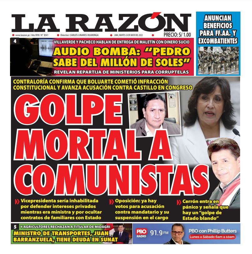 Portada impresa – Diario La Razón (24/05/2022) - La Razón