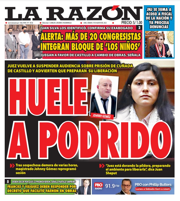 Portada impresa – Diario La Razón (27/08/2022) - La Razón