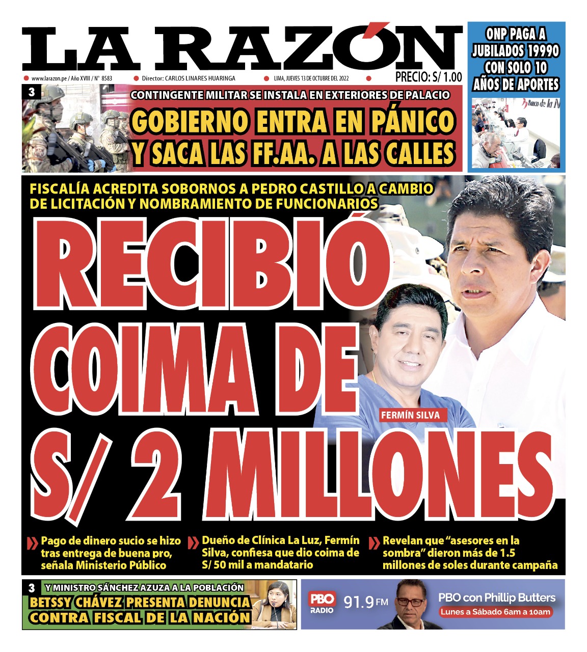 Portada impresa – Diario La Razón (13/10/2022) - La Razón