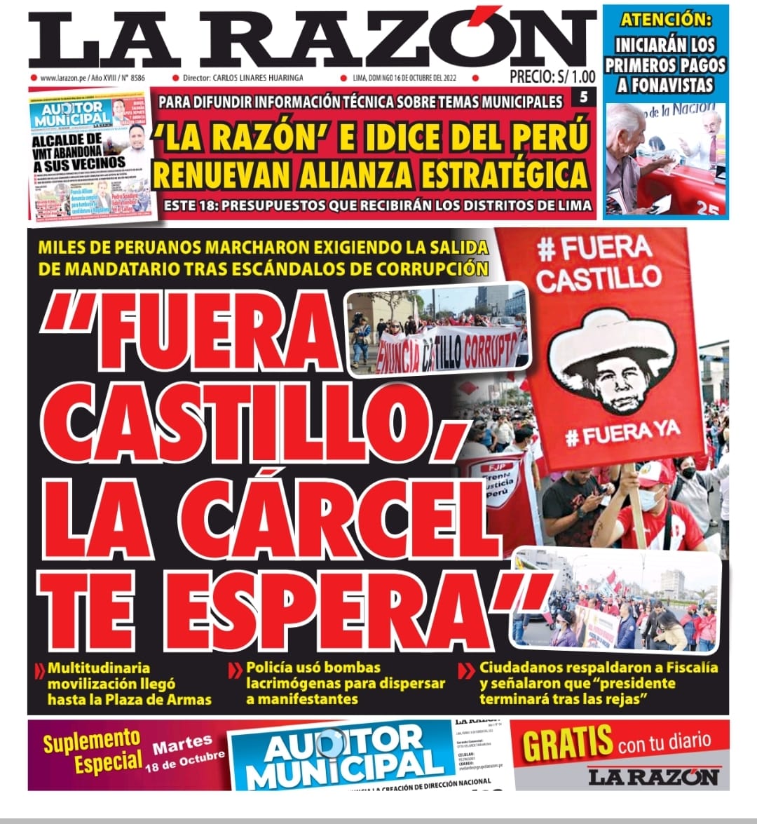 Portada impresa – Diario La Razón (16/10/2022) - La Razón