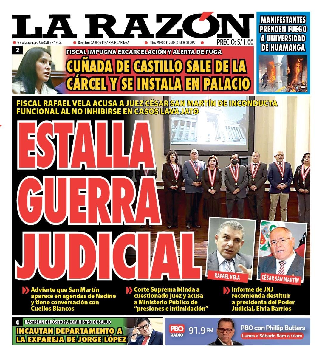 Portada impresa – Diario La Razón (26/10/2022) - La Razón