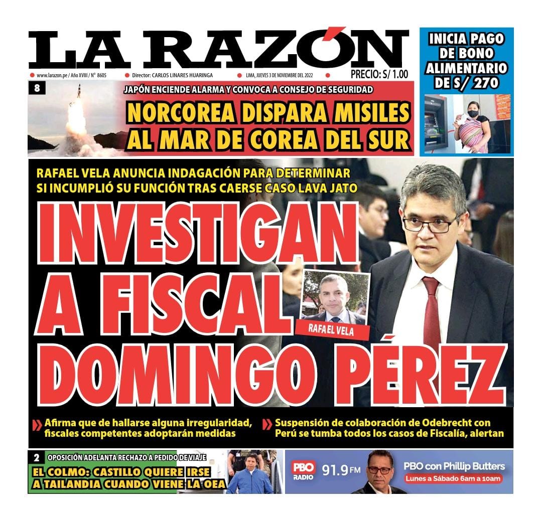 Portada impresa – Diario La Razón (03/11/2022) - La Razón