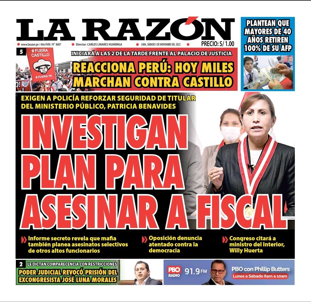 Portada impresa – Diario La Razón (05/11/2022) - La Razón