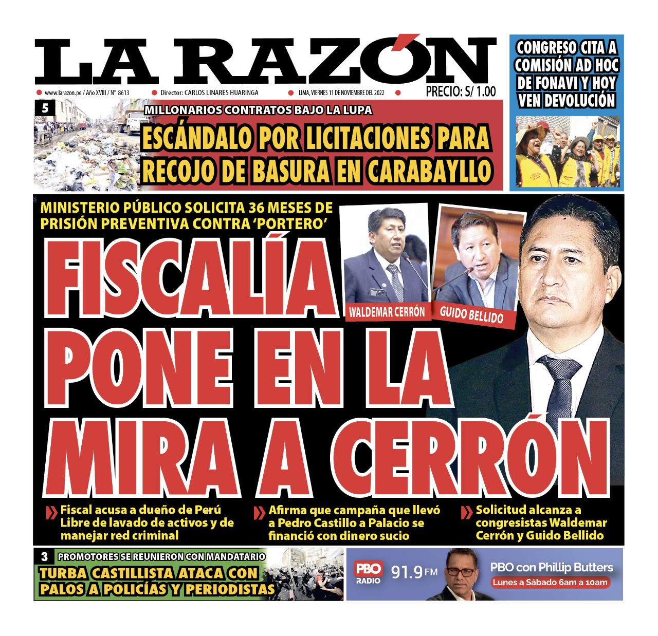 Portada impresa – Diario La Razón (11/11/2022) - La Razón