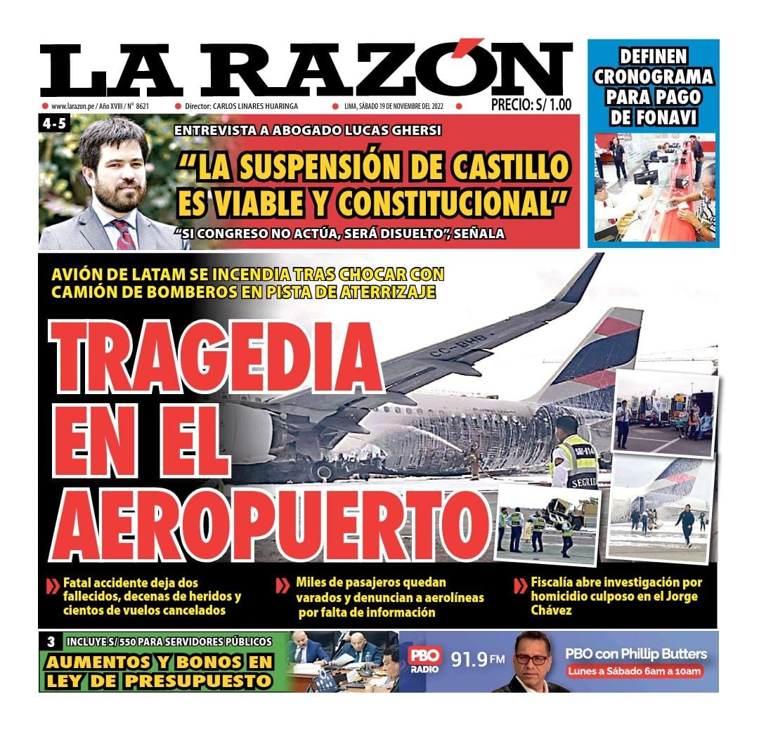 Portada impresa – Diario La Razón (19/11/2022) - La Razón