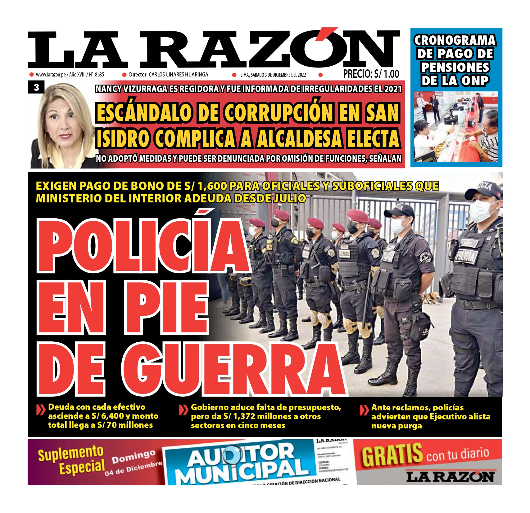 Portada impresa – Diario La Razón (03/12/2022) - La Razón