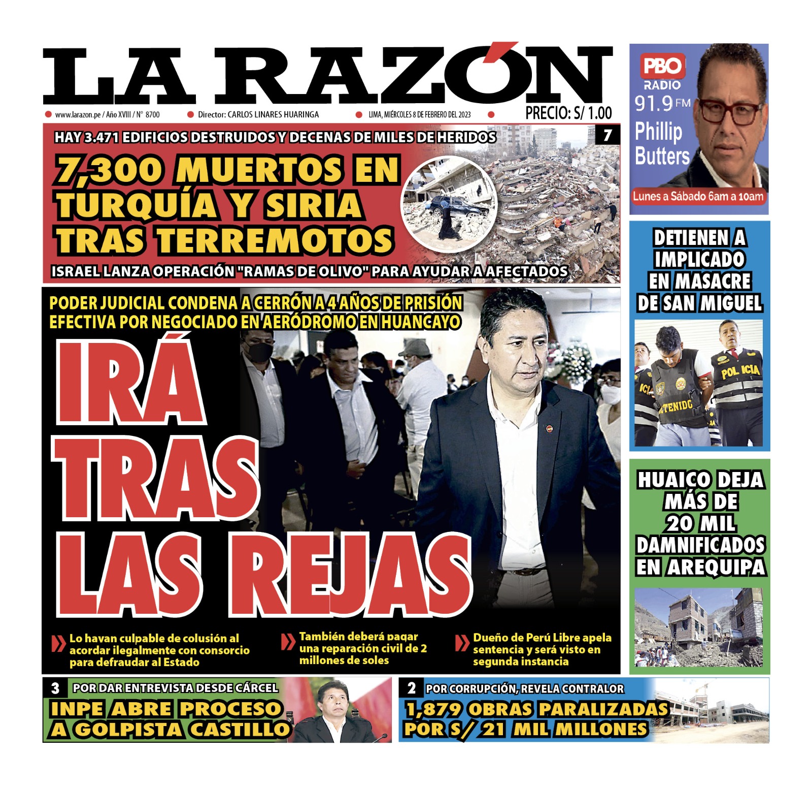Portada Impresa – Diario La Razón (08/02/2023) - La Razón