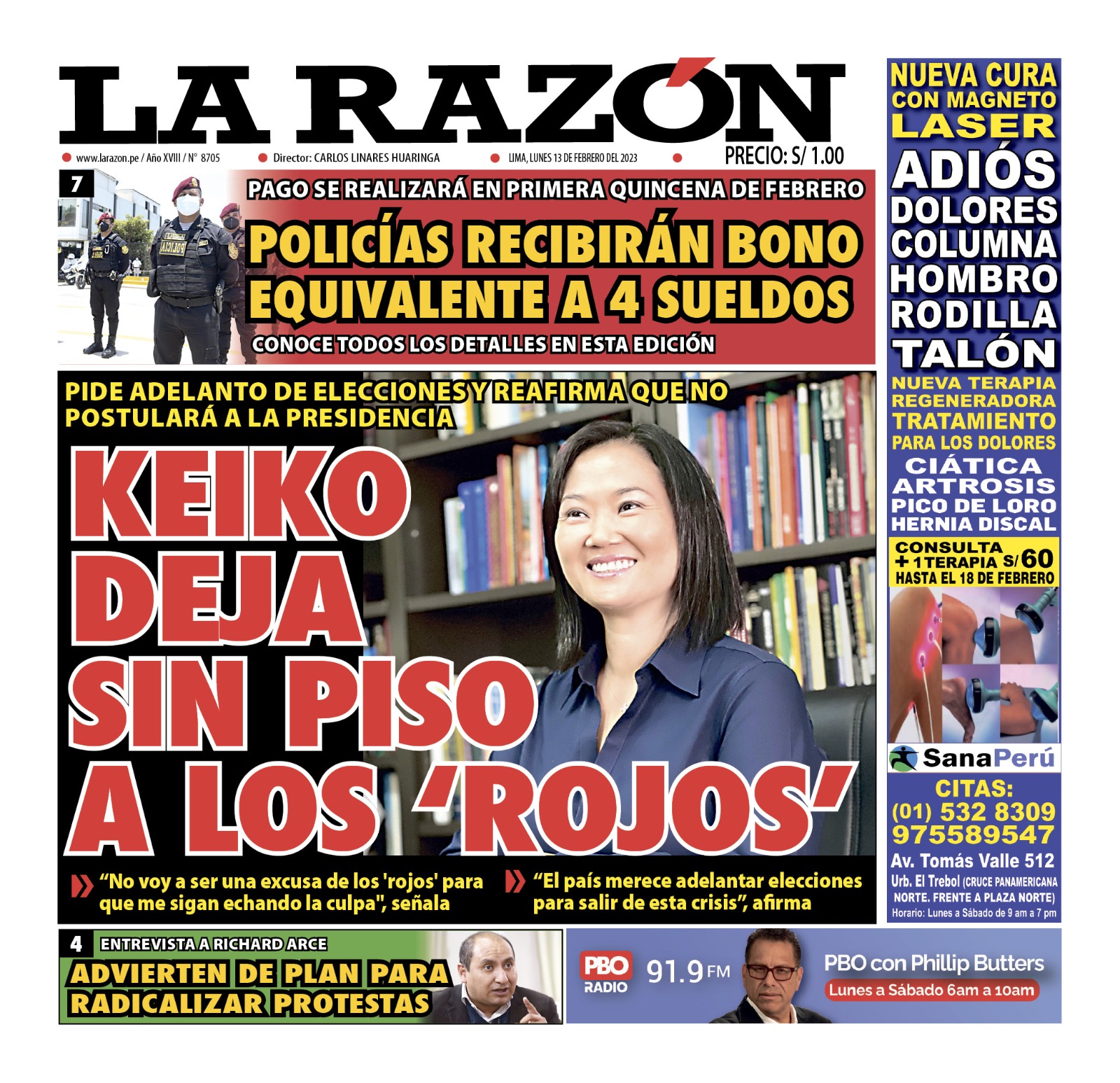 Portada Impresa – Diario La Razón (13/02/2023) - La Razón