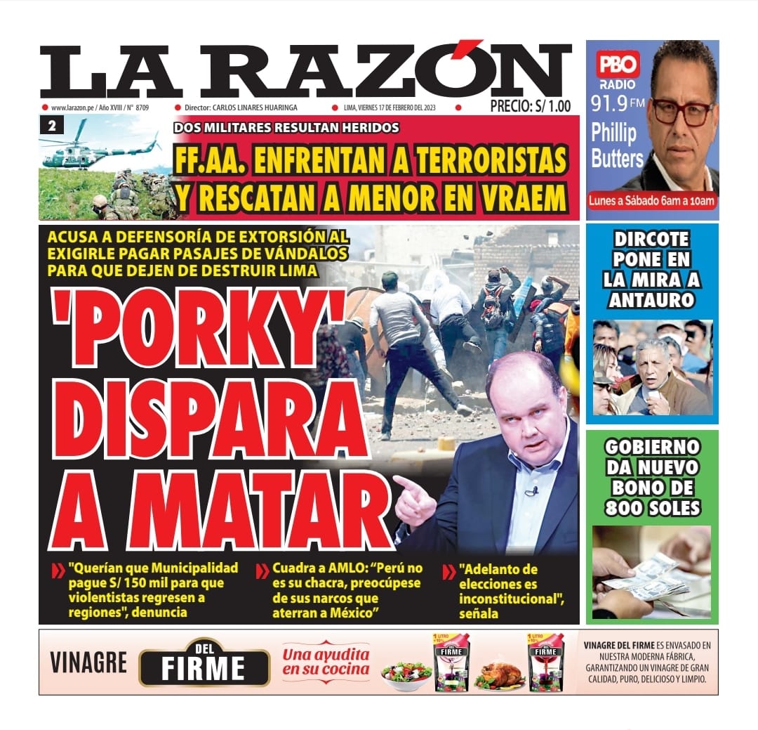 Portada Impresa – Diario La Razón (17/02/2023) - La Razón