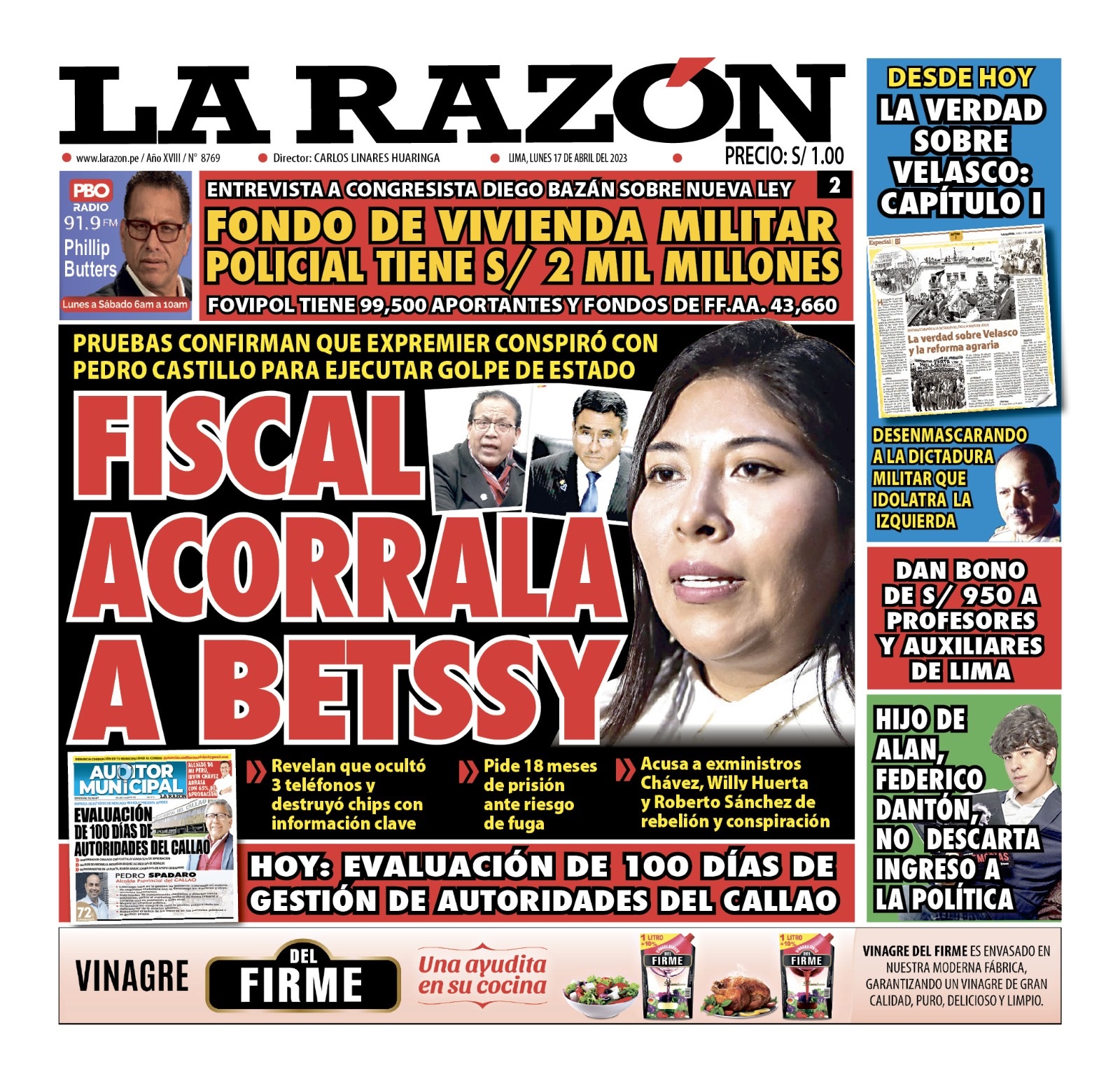 Portada impresa – Diario La Razón (17/04/2023) - La Razón