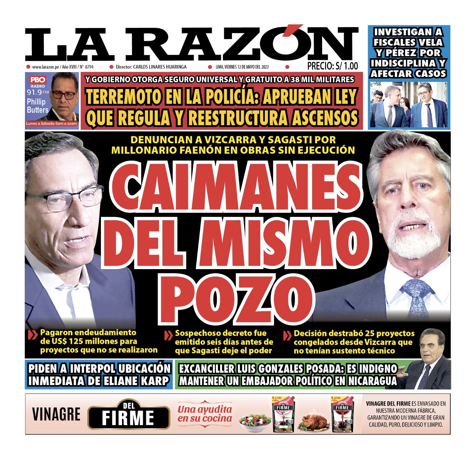 Portada impresa – Diario La Razón (12/05/2023) - La Razón