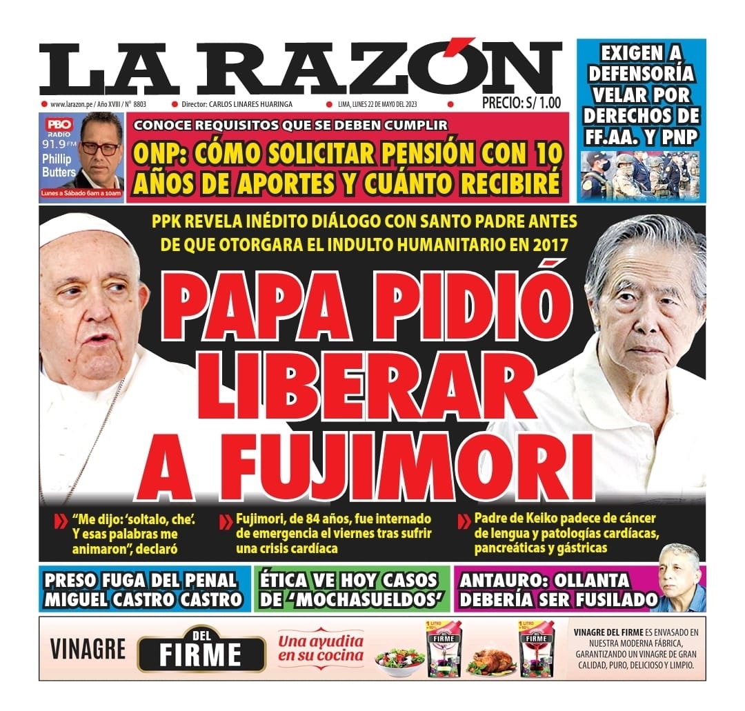 Portada impresa – Diario La Razón (22/05/2023) - La Razón