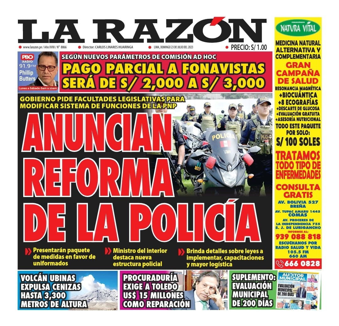 Portada impresa – Diario La Razón (23/07/2023) - La Razón