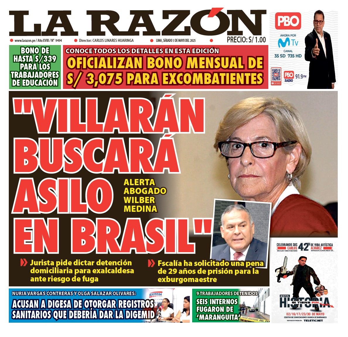 Portada Diario La Razón (03/05/2025) - La Razón