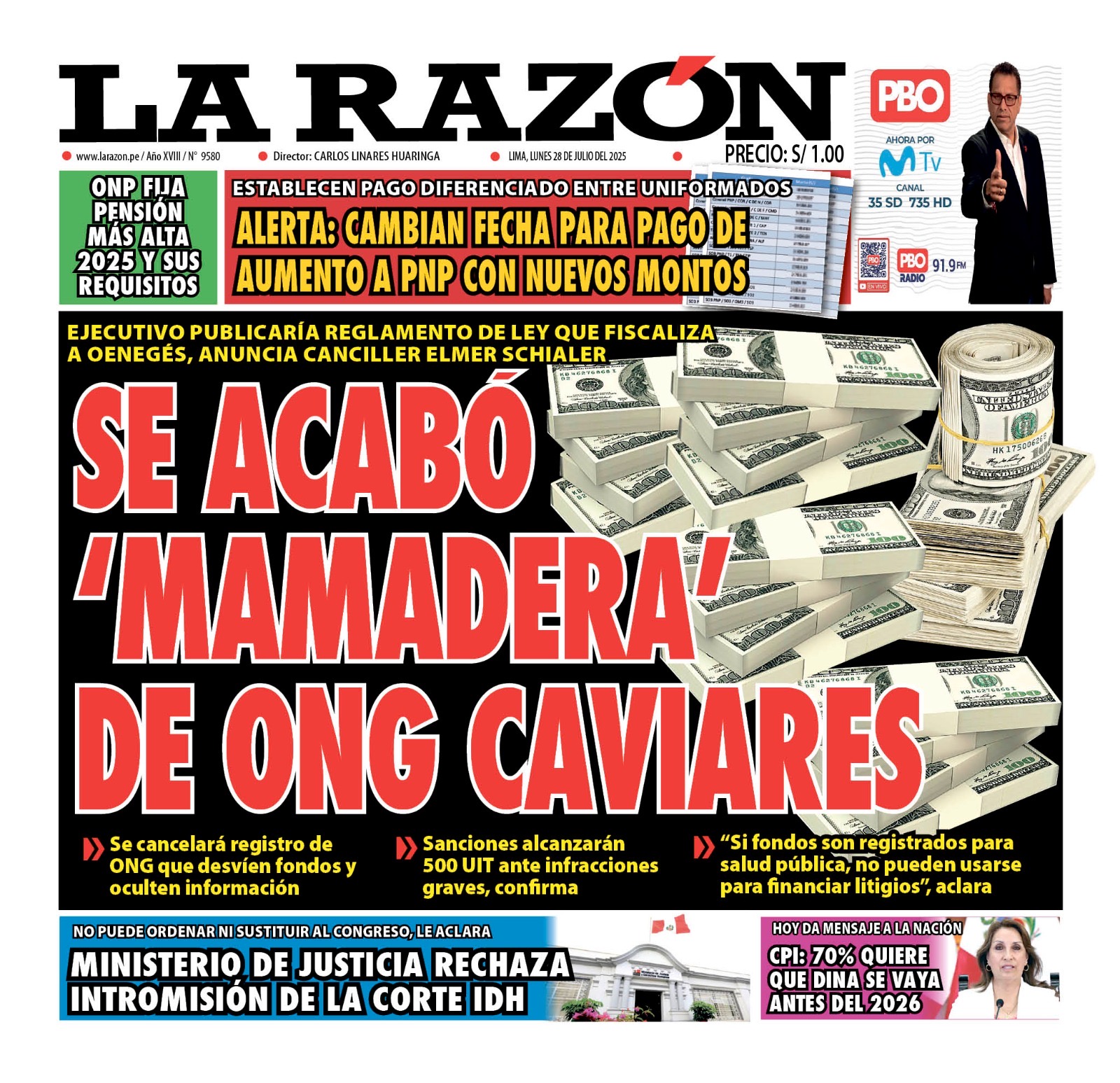Portada Diario La Razón (01/08/2025) - La Razón