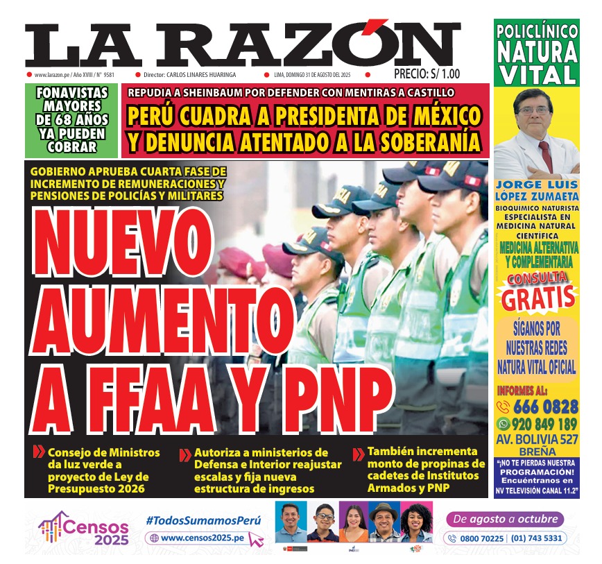 Portada Diario La Razón (02/01/2025) - La Razón