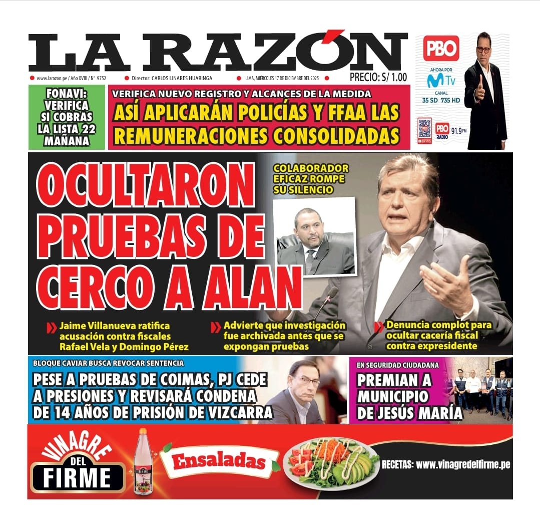 Portada Diario La Razón (17/12/2025) - La Razón