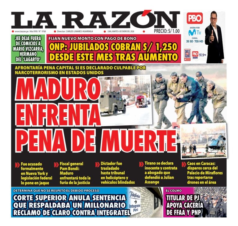 Portada Diario La Razón (6/1/2026) - La Razón